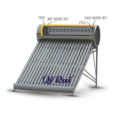 China Best Price Integrated Vacuum Tube Coil Solar Water System All Stainless Steel Pressurized Solar Hot Water Heating Heater with Copper Pipe for sale