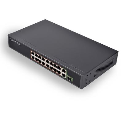 China 16 port POE switch with 250W IEEE802.3af/at 48V 16+2+1SFP megabit with gigabit uplink for sale