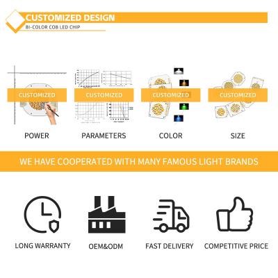 China COB LED Chip 2800k / 6500k CCT High CRI RA95 COB LED Chips R21mm 40W+40W 100-110lm/w 1.1A 36-38V for Stage Lights for sale