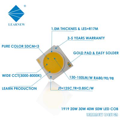 China 1919 30W 50W flip chip cob led  2700-6500k high cri  super aluminum substrate Led cob for sale