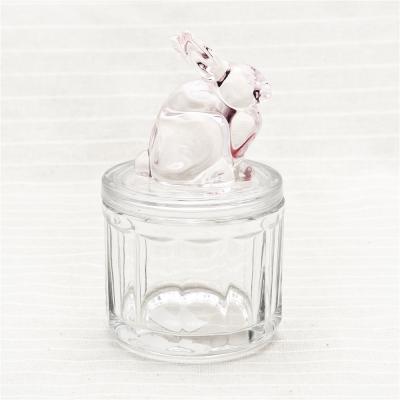 China Lidded glass candy jar decorative glass bunny rabbit candy jar wholesale for sale
