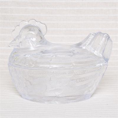 China Popular design glass hen storage jar clear glass hen candy jar best selling for sale