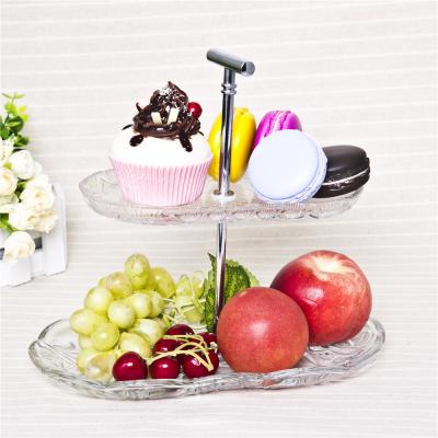China Two tier cake plate decorative glass cake cupcake stand wholesale for sale
