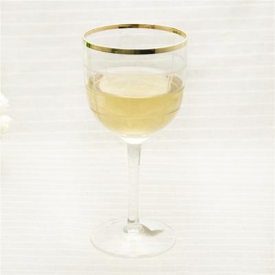 China Art glass etching golden rim wine glass mouthblown golden white wine goblet for sale