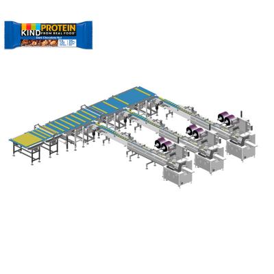 China Fully Automatic Chocolate Bar/Biscuit/Cake Flowing Packing Machine Food Wrapping Machine Line for sale