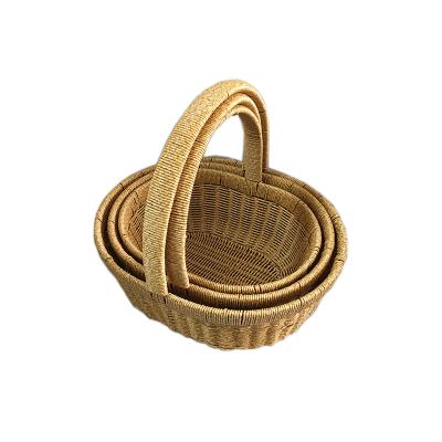 China Hot Sell Rattan Shopping Basket Grocery Egg Storage Large Hand Picnic Basket Hand-woven Fruit Basket for sale