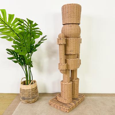 China Christmas Decorations Wicker Nutcracker Soldier Figurines Christmas Handmade Puppets Door Decorations for sale