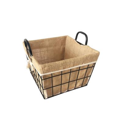 China BASKET KITCHEN DECORATIVE NEW VINTAGE DESIGN BLACK COLOR WIRE METAL HANDMADE ECO-FRIENDLY SQUARE STORAGE BASKET with LINER for sale