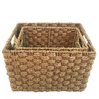 China Hot Sale Grass Storage Bin Handmade Woven Storage Organizer Magazine Eco-friendly Storage Basket for sale