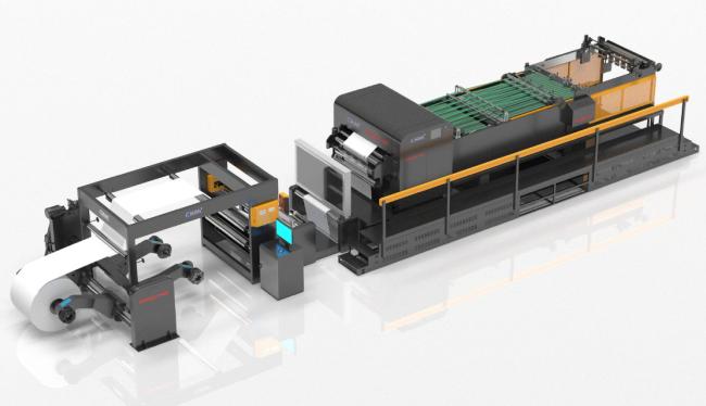 Close-up view of paper sheeter cutting mechanism