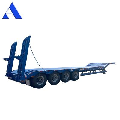 Cina 12489 x 2480 x 1530 mm 2/3 assi di acciaio al carbonio estensibile Lowboy Flatbed Semi Truck Trailer per carico massimo 20-100 Ton in vendita
