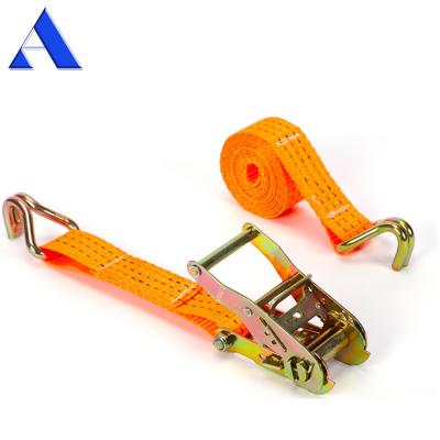 China Durable 3-10m Length Polyester Cargo Ratchet Tie Down Lashing Straps with Polyester Retractable Wrench Set for sale