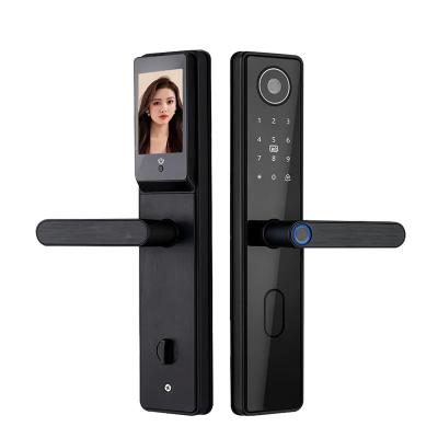 China Black Peephole Camera Smart Fingerprint Door Lock Tuya Biometric Code Card Access for sale