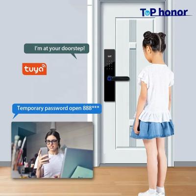 Cina Tuya App Front Door Smart Lock With Handle Fingerprint IC Card Password Access in vendita