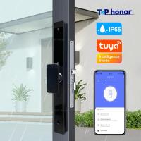 China Black Bridge Cut Biometric Front Door Lock Card Code Key Access Waterproof for sale