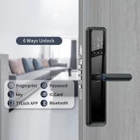 China Semi Auto Smart Handle Front Door Lock Fingerprint Code Card Key TTLock Access for sale