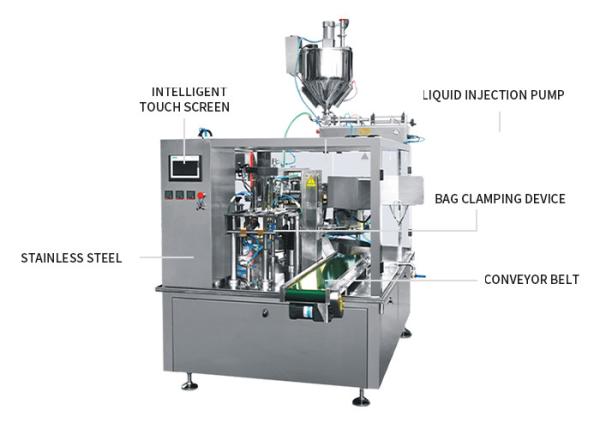 Quality 60bags/min Automatic Rotary Packing Machine , Premade Bag Fruit Juice Packaging for sale