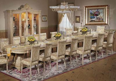China A mesa de jantar de cinzeladura de madeira do palácio italiano luxuoso ajustou a mobília antiga da sala de jantar à venda