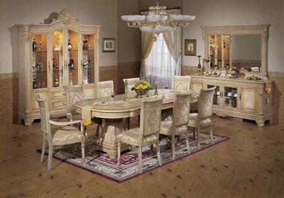 China A mesa de jantar de cinzeladura de madeira do palácio italiano luxuoso ajustou a mobília antiga da sala de jantar à venda