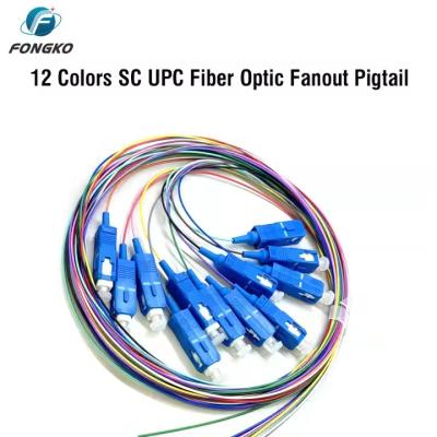 China Fiber Optic SM Fiber Pigtail 12 core 0.9mm G652D PVC LC FC SC ST UPC APC fiber pigtail for sale