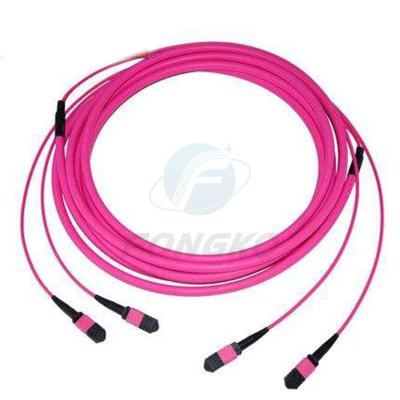 중국 1 미터 12 핵심 OM4 MPO 광섬유 패치 코드와 데이타 센터를 위한 땋아 늘인 머리 점퍼 판매용