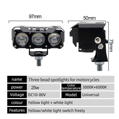 China Drie Oogballen Motorfiets Spotlights LED koplamp Bijna geel Verwijderd wit Hulplicht Te koop