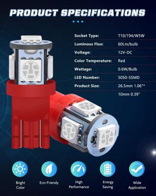 China 194 ampolas automotivos 6500K do diodo emissor de luz firmam T10 SMD 5050 lascam-se à venda