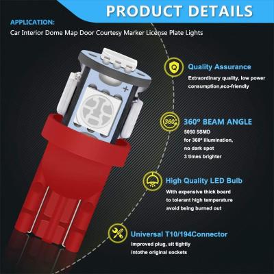China 194 ampolas automotivos 6500K do diodo emissor de luz firmam T10 SMD 5050 lascam-se à venda