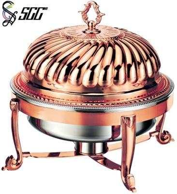 Cina Timbrando e placcando lo scaldino elettrico placcato oro del piatto di logoramento di Rosa per il banchetto di Medio Oriente in vendita