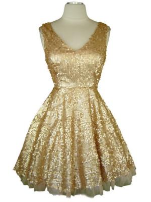 China Vestidos de cocktail feitos sob encomenda das senhoras do decote em V do Pinup das lantejoulas do ouro com Bowknot à venda