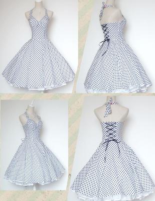 China Os às bolinhas consideravelmente sem mangas azuis das meninas do branco vestem-se/os vestidos do baile de finalistas pescoço da cabeçada para mulheres à venda