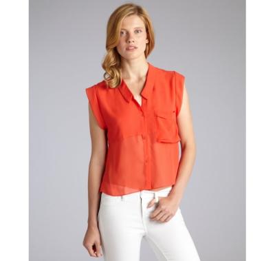 China Red Chiffon Sleeveless Ladies Tops And Blouses With Button For Summer for sale