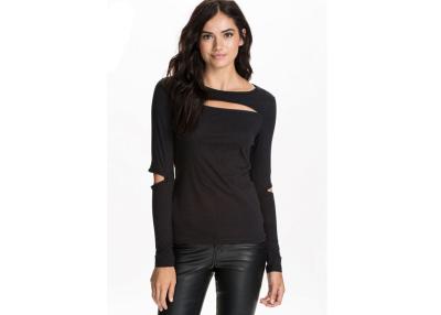 China Round Neck Ladies Shirts and Blouses Causal Tops Cut Out Slim Long Sleeve for sale