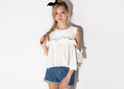 China White Girls Top With Cut Out Shoulder Ruffles And Elastic Detached Arm Sleeves for sale