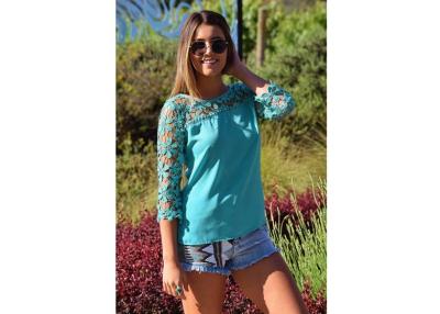 China Daisy Crochet Ladies Tops And Blouses With Lace Pierced Long Sleeve for sale