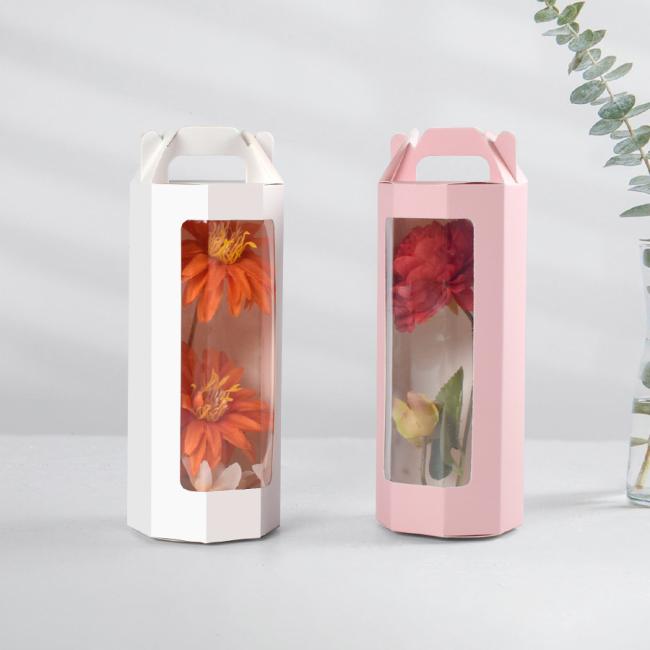 Hexagonal flower gift box with transparent window