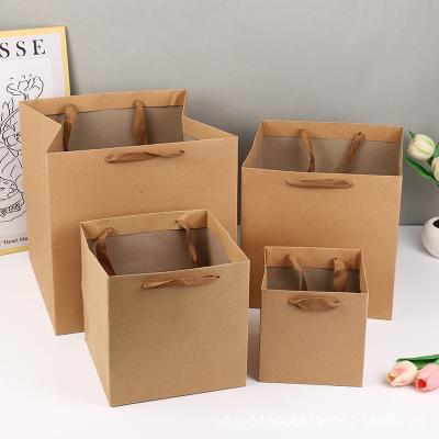 중국 사각형 포장 대형 꽃다발 가방 두꺼운 크라프트 종이 핸드백 판매용