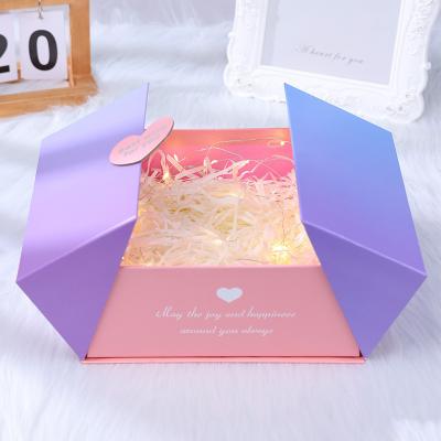 China Romantic Double Door Heart Shaped Gift Box Gradient Blue Pink Wedding Favors Box For Valentine'S Day for sale