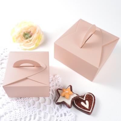 China Portable Pink Square Folding Packaging Box Party Candy Gift Box Cake Dessert Packaging Box for sale