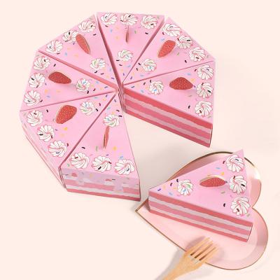 China Pink Triangle Cake Shaped Gift Box Set Birthday Party Favors Wedding Candy Box Table Decor With Strawberry for sale