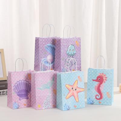 China Printed Birthday Gift Bag Ocean Print Packaging Bag Gift Bag Kraft Paper Bag Shopping Party Tote Bag for sale