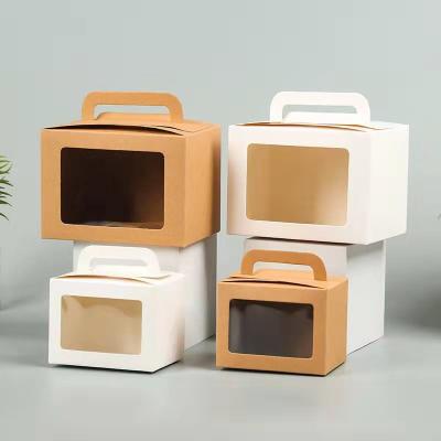 China Transparent Window Kraft Paper Gift Box Folding Handbag Packaging Box Simple Cake Candy Box Children'S Gift Box for sale