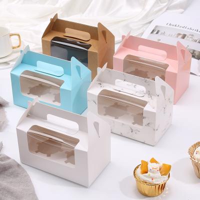 China Portable Kraft Paper Cake Box Window Transparent Swiss Roll Baking Packaging Dessert Cake Packaging Box for sale