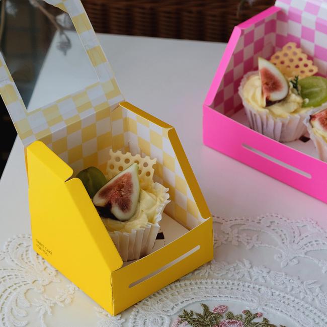 Colorful cupcake packaging box with clear window
