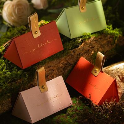 China Luxury House Shaped Wedding Favor Box with Leather Handle for sale