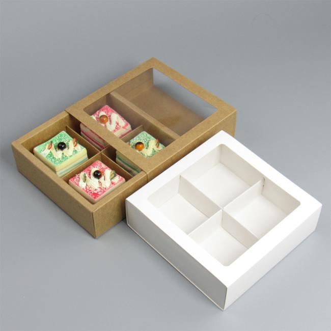 Transparent window pastry drawer box with grid dividers