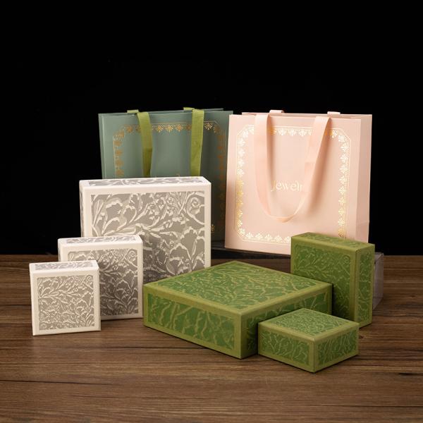 Quality Vintage Embossed Jewelry Box Set Premium Textured Hinged Cases Luxury Necklace Ring Display for sale