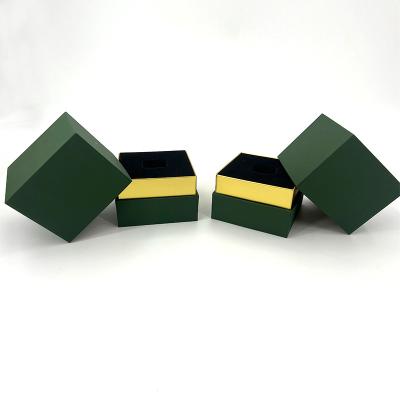 China Emerald Square Candle Box Premium Green Hinged Packaging With Gold Trim Custom Logo Printing for sale