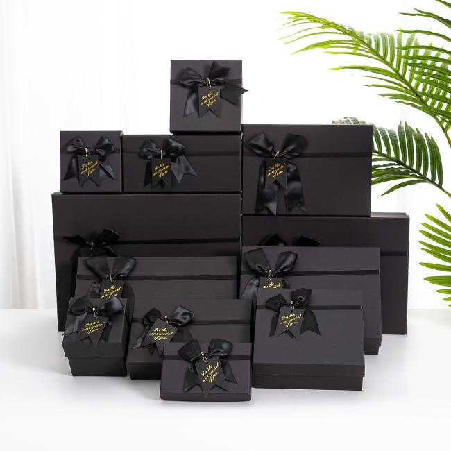 Black gift box with lid showcasing elegant packaging design