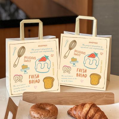 China Kraft Carry Bags Custom Printed Bakery Packaging With Vintage Dessert Illustrations for sale